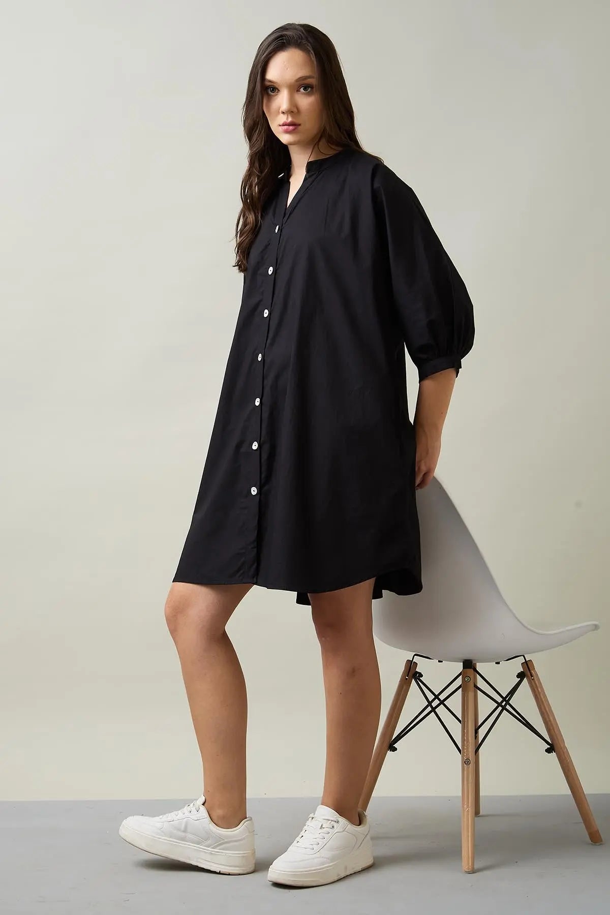 Buy Black Relaxed Shirt Style Dress at SNEHA B